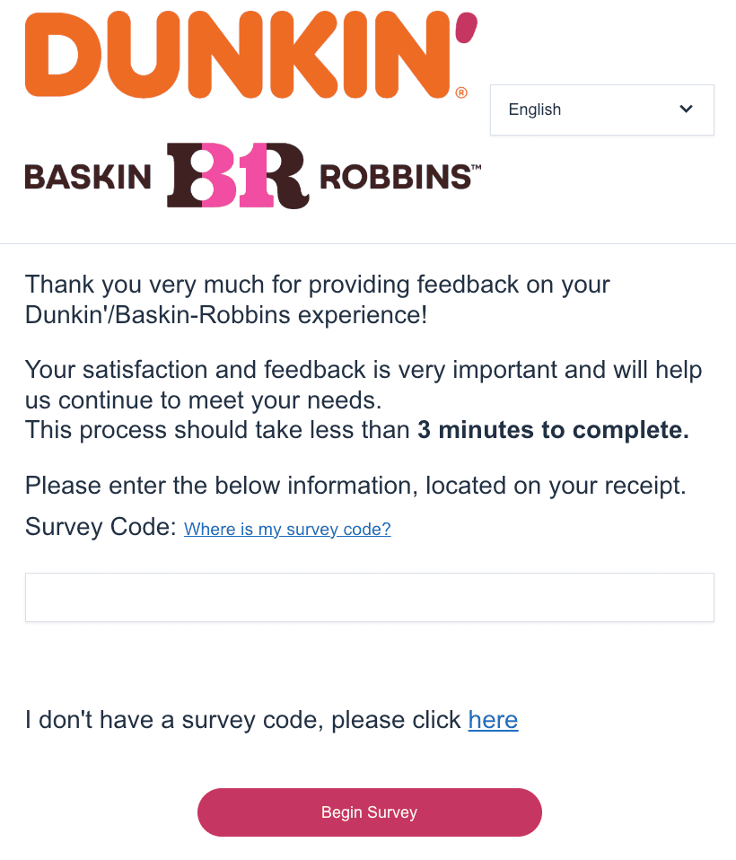 DunkinBaskinRunsonYou.com - Dunkin' Baskin-Robbins Survey